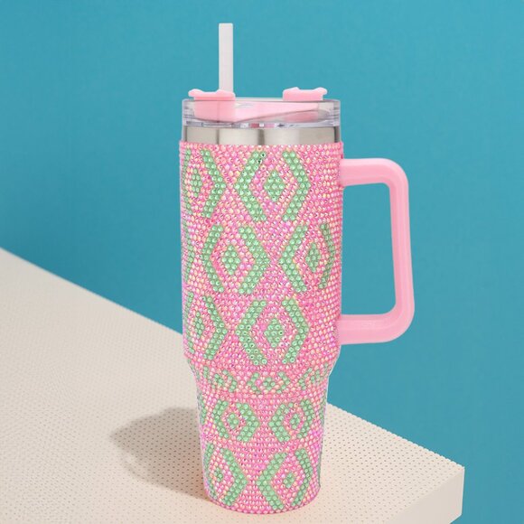 Kikiboheme | Dining | Bling Rhinestone Pink Green Geo Patterned 4oz ...